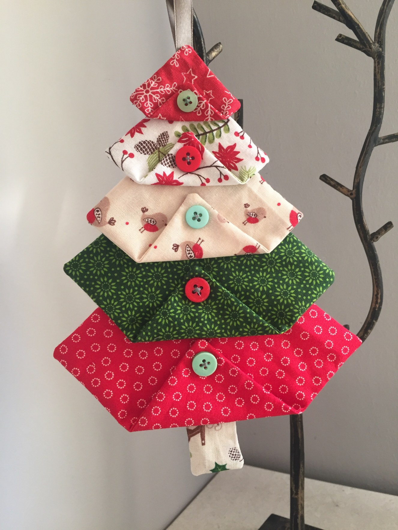Folded Granny Square Crochet And Button Tree Christmas Decoration ...